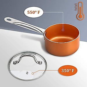 SHINEURI 3 Pieces Mini Copper Pot with Lid, Nonstick Pan Ceramic Pot Small Copper Pan Nonstick Pot with Lid, Ceramic Pan Small Pot and Pan Min Pot and Pan Set - 6 1/2 inch Fry Pan & 3qt Pot with Lid