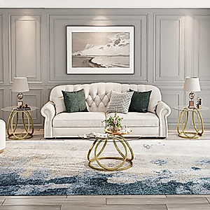 O&K FURNITURE Gold Coffee Table, Modern Round Glass Coffee Table for Living Room with Ring-Shaped Frames, Gold Glass Table for Home&Office,Gold Finish, 1PC