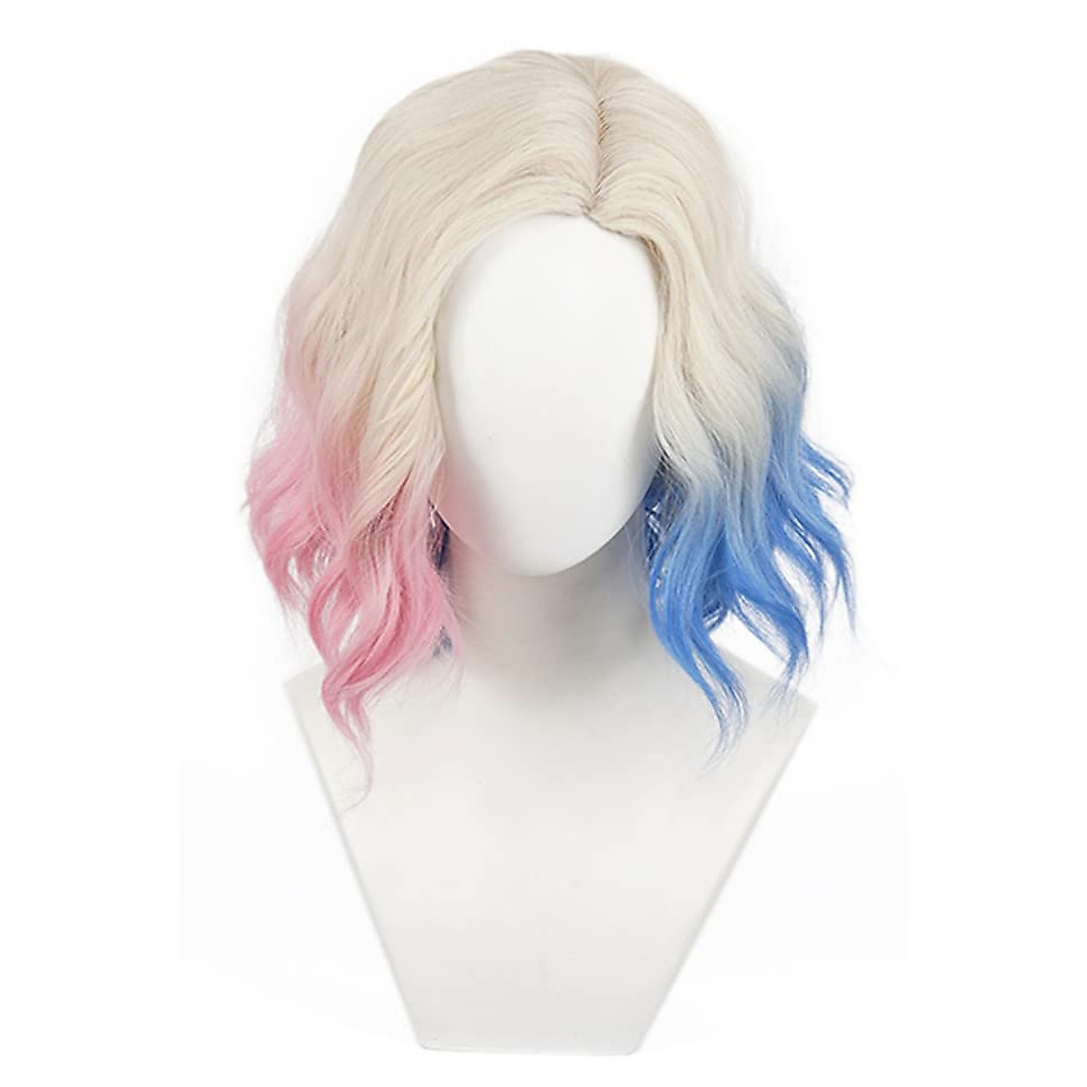 NiceLisa Blonde Short Wave Curly Enid Sinclair Wigs with Pink Blue Hair Women Girls Modern Anime Cosplay Wig Daily Wear Wigs