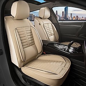 RAWAKORW Car Seat Covers Fit for Toyota Tacoma 2016-2023 Front Set Leather Seat Covers Set with Lumbar Support Premium Automotive Cushion Protector(2 Seat, Beige)