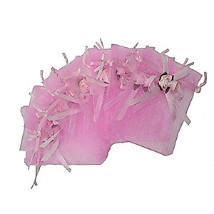 Ankirol 50pcs Sheer Organza Favor Bags for Wedding 3.8x4.8'' Gift Bags Samples Display Drawstring Rose Pouches (Pink)