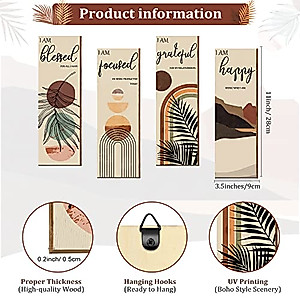 Boho Wall Art Prints 11 x 4 x 1 Inch, Set of 4, Mid Century Positive Affirmations Wall Decor Inspirational Boho Prints Wall Art Minimalist Home Decor Prints for Kitchen, Bedroom, Living Room, No Frame