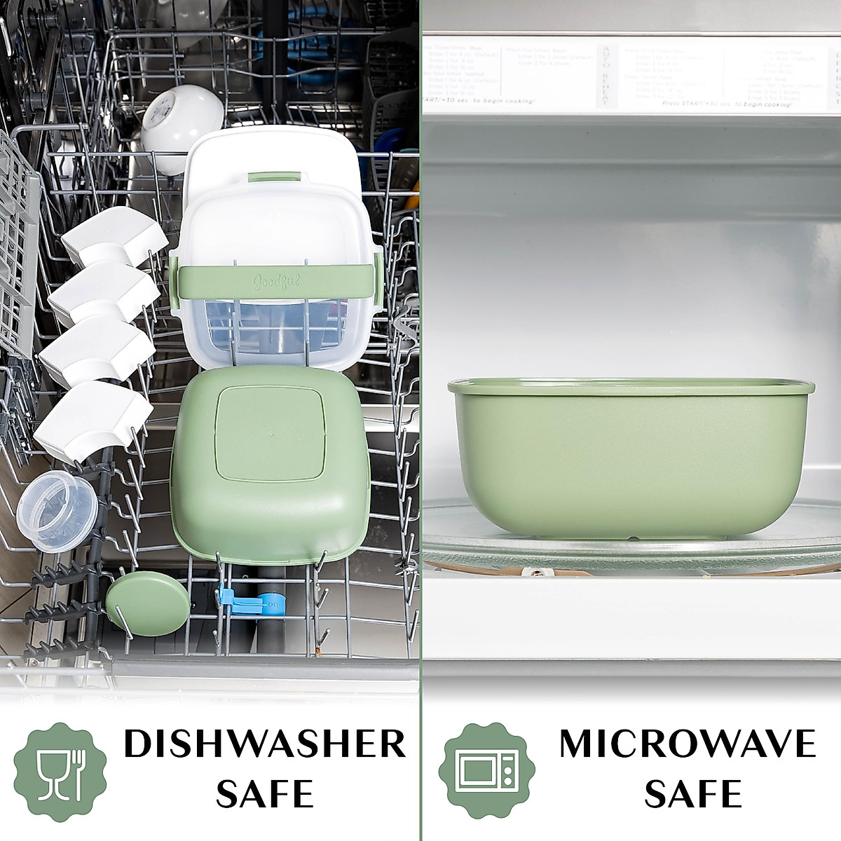 Goodful Stackable Lunch Box Container, Bento Style Food Storage with Removeable Compartments for Sandwich, Snacks, Toppings & Dressing, Leak-Proof and Made without BPA, 56-Oz, Green