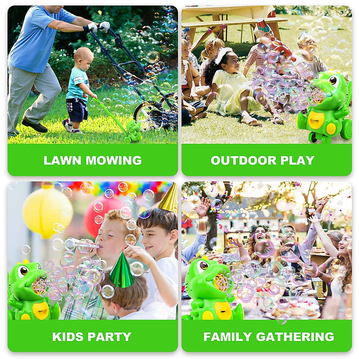 TOY Life Dinosaur Bubble Lawn Mower for Toddler with 3 Bubble Solutions, Bubble Mower for Toddlers, Kids Toy Lawn Mower, Leaf Blower Bubble Machine for Kids, Bubble Lawnmower, Outdoor Toddler Toys