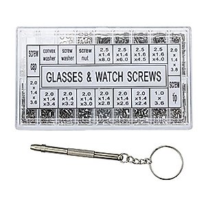VAPKER 1000pcs Micro Eyeglass Sunglass Repair Screws, Nuts Assortment Stainless Steel Screws for Spectacles Watch with (Screwdriver)