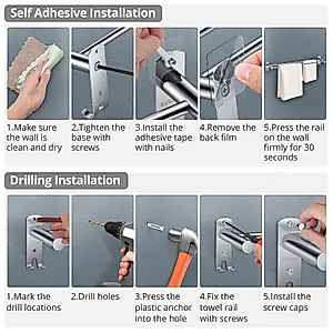 Tanice Double Towel Rail, Stainless Steel Towel Rail Retractable 40-70 Cm/15.75-27.56 Inch Towel Rack Wall Mounted with Screws for Bathroom and Kitchen