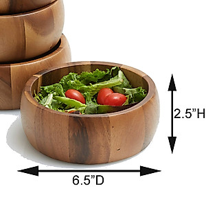 Woodard & Charles Set of 4 Acacia Wood Large Individual Salad Bowls, Snack Serving Bowls, 6 1/2" x 2 1/2"