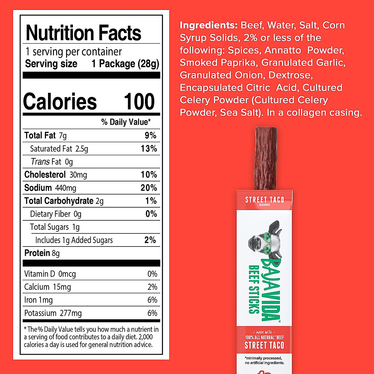 Baja Jerky All Natural Beef Sticks - Traditional, Street Taco, & Hot Sauce, Gluten Free, Protein Packed, Made in the USA - Variety, (Pack of 12)