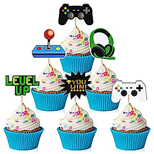 MIAHART 60 Pcs Video Game Themes Cake Toppers 6 Styles Cupcake Picks Decorations for Kids Gaming Birthday Fans Party Favors