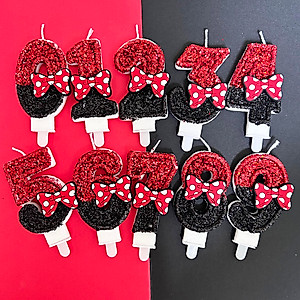 Number 4 Birthday Candle,Red Black Sequin Number Candles with Red Bow 4th Glitter Cake Candles