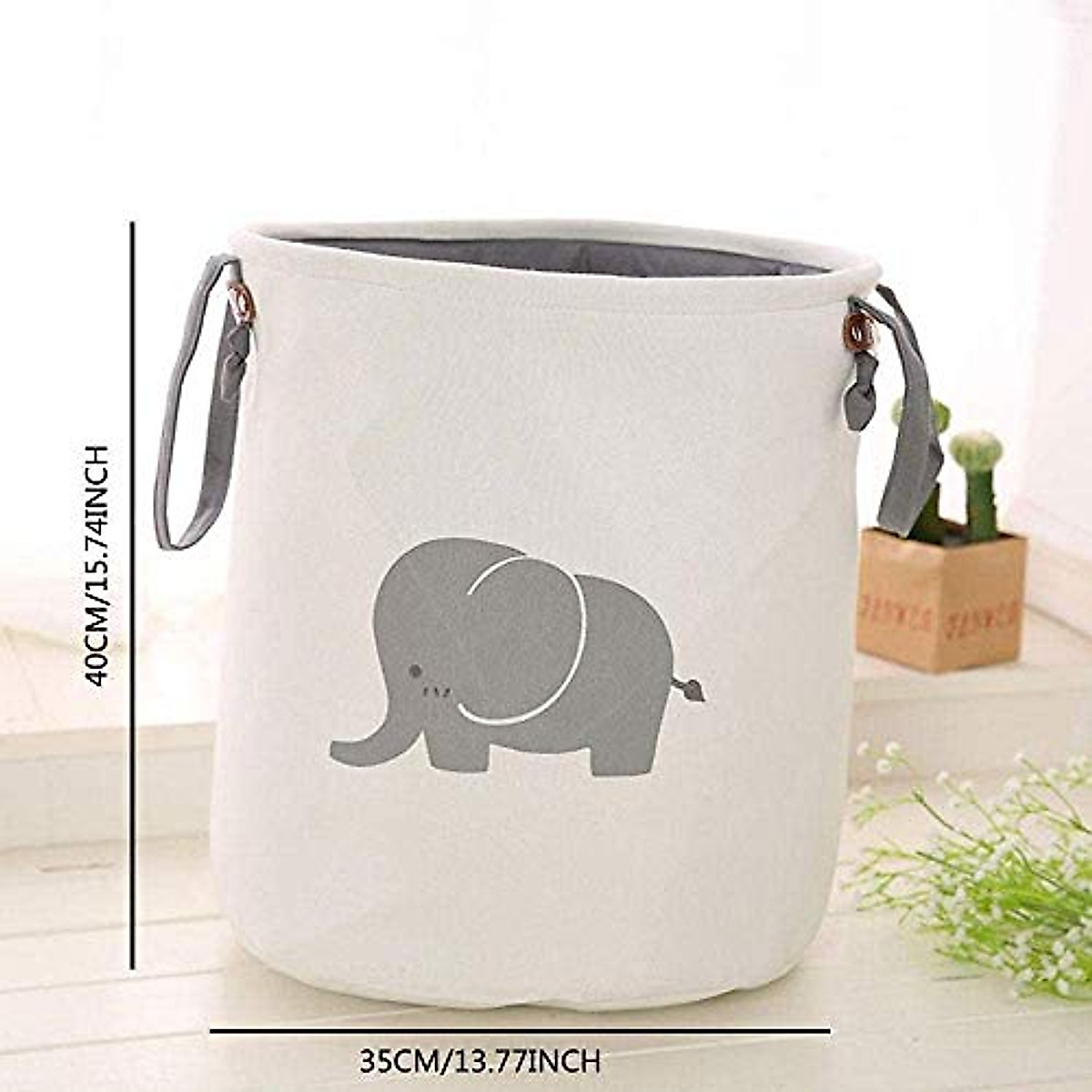 Storage Baskets,Cotton Foldable Round Home Organizer Bin for Baby Nursery,Toys,Laundry,Baby Clothing,Gift Baskets(Elephant)