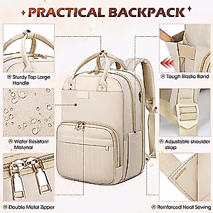 NUBILY Laptop Backpack for Women 15.6 Inch Waterproof Travel with USB Hole Fashion Work Business Computer Purse Large Teacher Nurse Bags Casual Daypacks College Business, Apricot