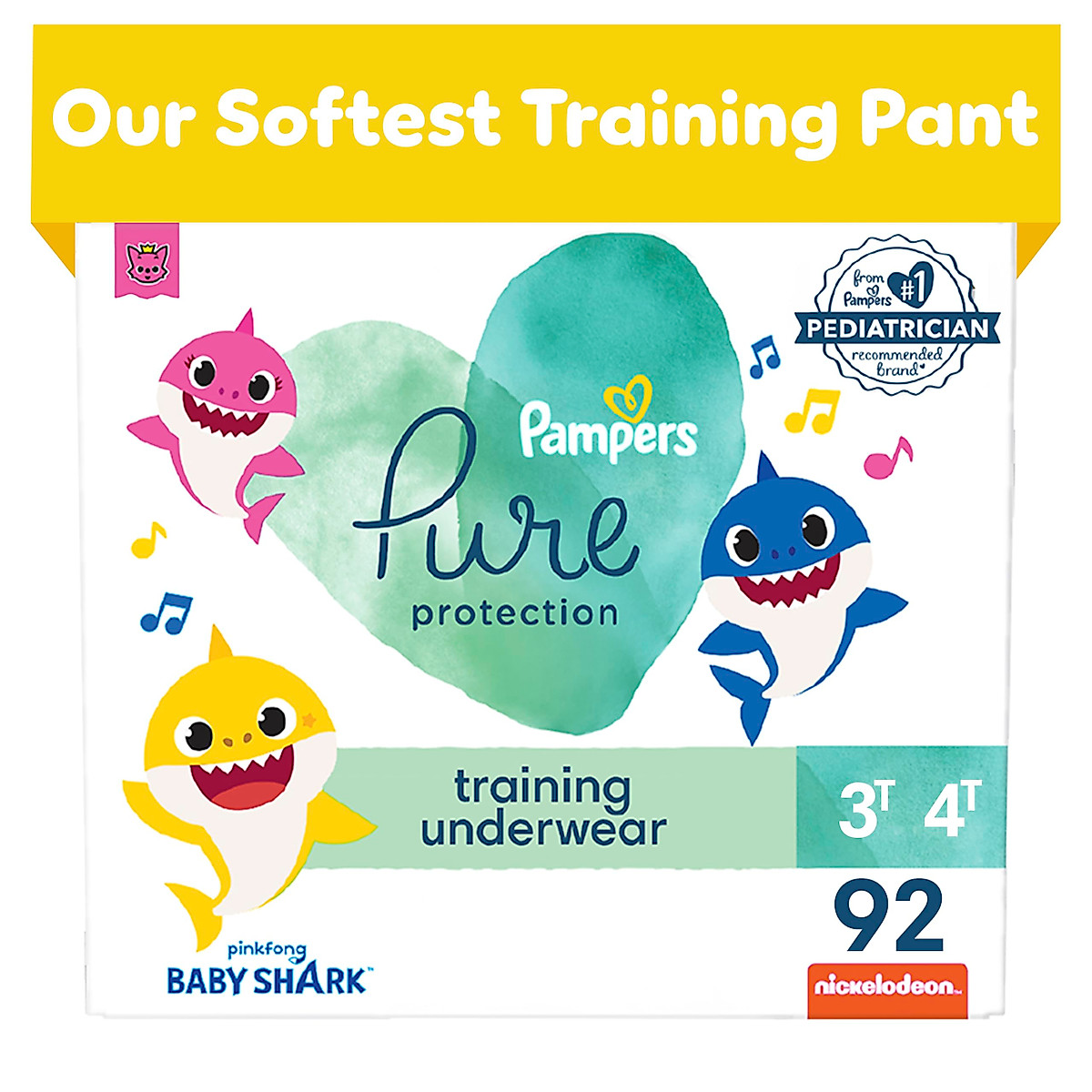 Pampers Pure Protection Training Pants Baby Shark - Size 3T-4T, 92 Count, Premium Hypoallergenic Training Underwear