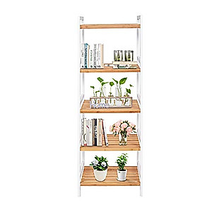 Kinsuite Bamboo Shelf Adjustable Storage Rack Multifunctional Organizer for Kitchen Living Room Bathroom Bedroom (5-Tier)