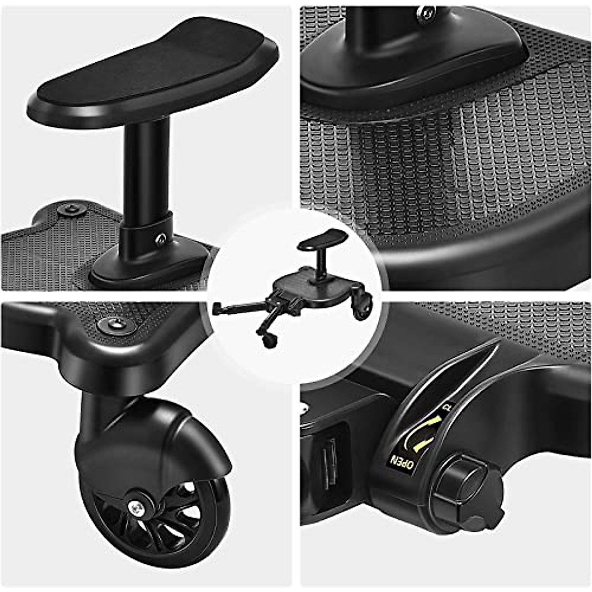 Universal Stroller Board Buggy Board with Detachable Seat, Stroller Glider Board Suitable for Most Brands of Strollers, Stroller Standing Board, Holds Children Up to 55lbs (Black)