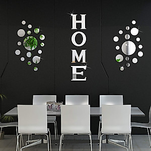 30 Pcs Living Room Wall Decor Home Mirror Wall Stickers Letter Signs DIY Acrylic Mirror Decals 3D Wall Decorations for Home Bedroom Living Room Decor Removable (Silver)
