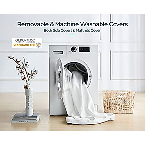 LINSY HOME Pull Out Sofa Bed, 2-in-1 Convertible Sleeper Couch with Memory Foam Mattress, Two Seat Loveseat Sleeper Sofa Bed for Living Room, Dark Grey, Full Size