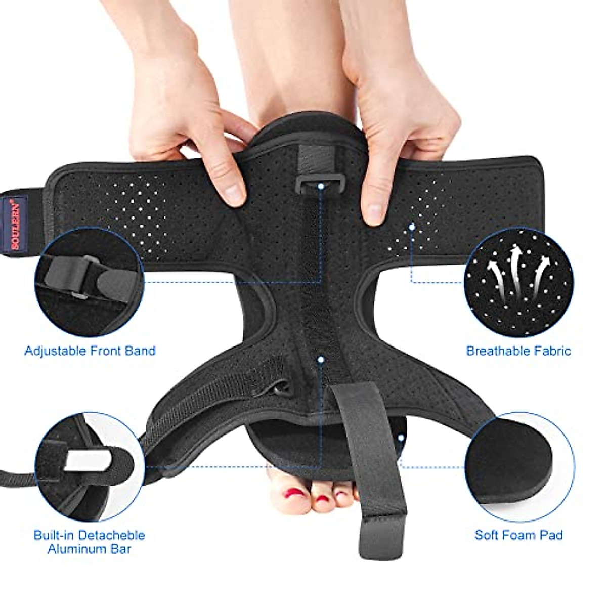 Drop Foot Orthotic Brace,Improved Dorsal Night Splint for Effective Relief from Plantar Fasciitis, Achilles Tendonitis, Heel and Ankle Pain with Hard Spiky Massage Ball (black)