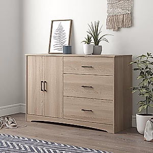Sauder Beginnings 3-Drawer Dresser Finish Summer Oak, L: 45.0" x W: 15.75" x H: 29.92", Brown Beige Gray Black