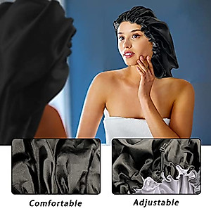 Satin Bonnet Silk Bonnet for Curly Hair Bonnet Braid Bonnet for Sleeping Bonnets for Women Large Double-Layer Adjustable Black