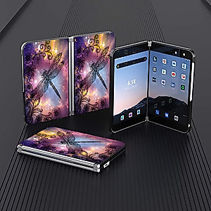 Case for Microsoft Surface Duo Case,Surface Duo Leather Case 2020, AIRWEE Ultra Slim Hard PC Back Case Protective Fold Cover for Microsoft Surface Duo,Dragonfly Starry Sky