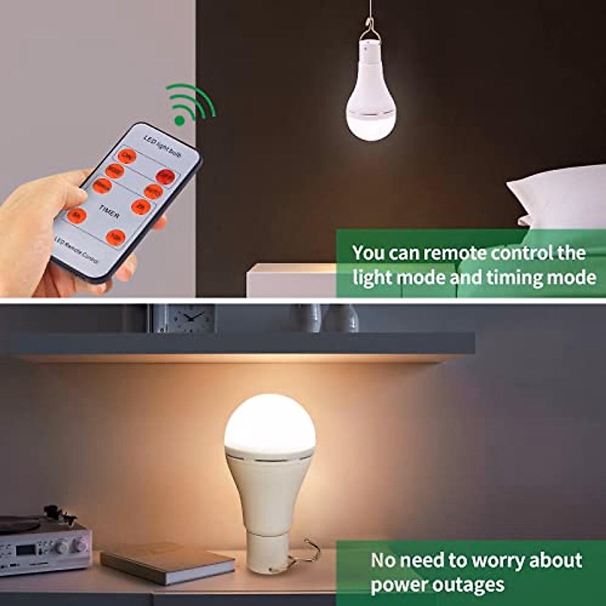 4 Pack Portable Emergency LED Bulbs, Afoskce USB Rechargeable Camping Light with Remote Timer, 5 Lighting Modes, with Hook, 1500mAh Smart Light Bulbs for Emergency, Camping, Hiking, Hurricane Outage