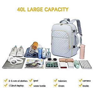 LOVEVOOK Travel Laptop Backpack for Women, 40L Large Carry On Backpack Flight Approved,Waterproof Backpacks with 3 Packing Cubes, Daypack Business College Weekender Overnight Back Pack, Light Blue