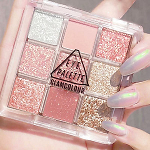 Kayswang 9 colors glitter eyeshadow palette makeup palette matte high pigment color cream texture natural eye shadow powder eye shadow palette in autumn and winter long lasting and waterproof (pink)