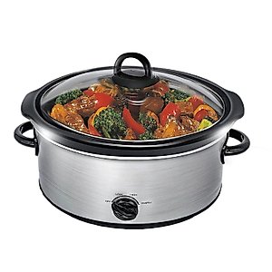 7 Quarts Oval Slow Cooker, 3 Heating Setting, Dishwasher-safe Stoneware Pot and Glass Lid, Sleek Stainless Steel Design