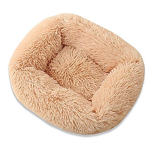 Bed M Size Warm Winter Square Super Soft Sleeping Dog Bed Long Plush Washable Cat Mat Basket Puppy House 1Pcs Champagne