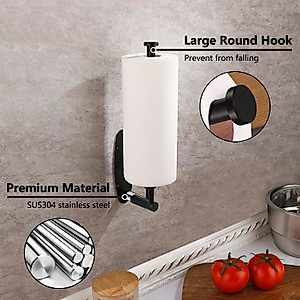Single Hand Operable Paper Towel Holder Under Cabinet with Damping Effect, Self Adhesive Paper Towel Roll Holder Wall Mount for Kitchen Bathroom, SUS304 Stainless Steel, Black