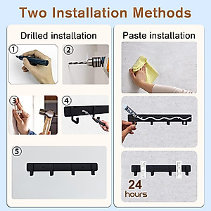 ADAMUMU Key Holder Hanging Utensil Holder with 4 Hooks Black Versatile Kitchen Rail Efficiently Organize Kitchen Towels Utensils and Small Cookware to Maximize Space