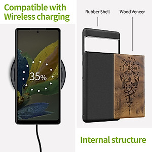 Carveit Wood Case for Pixel 7 Case [Natural Wood & Black Soft TPU] Shockproof Protective Cover Unique & Classy Wooden Case Compatible with Google Pixel 7 Case (Viking Vegvisir-Walnut)
