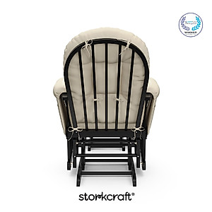 Storkcraft Premium Hoop Glider and Ottoman (Cherry Base, Beige Cushion) – Padded Cushions with Storage Pocket, Smooth Rocking Motion, Easy to Assemble, Solid Hardwood Base
