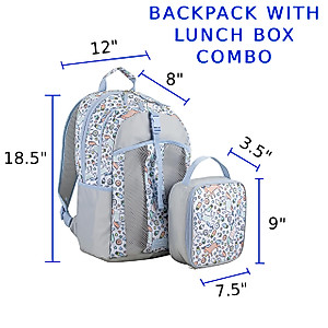 FUEL Lunch Backpack Set Teens Student Water Resistant Bookbag Bag Soft Reusable Insulated Cooler Lunch Box Thermal Travel Office Lunch Bag, Light Blue Magic Donuts
