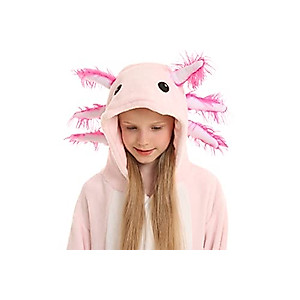 DELEY Unisex Adult Axolotl Onesie Pajamas, Flannel Animal One Piece Costume Sleepwear Halloween Cosplay Homewear