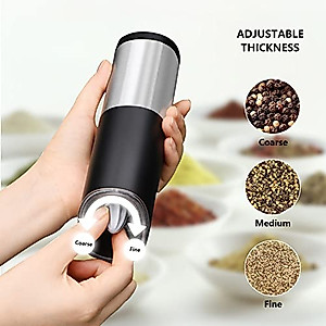 Gravity Electric Salt and Pepper Grinder Set Battery Operated,One Hand Operation Automatic salt and pepper grinder set,Electric Salt and Pepper Shakers with LED Light,Adjustable Coarseness(2 PCS)