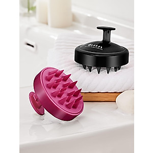 HEETA 2 Pack Hair Scalp Massager Shampoo Brush for Hair Growth, Hair Scalp Scrubber with Soft Silicone, Wet and Dry Hair Detangler (Red & Black)