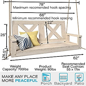Porchgate Amish Heavy Duty 700 Lb Farmhouse Porch Swing W/ Ropes (5 Foot, Unfinished)
