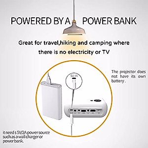 Portable Mini Projector, 1080P Supported HD Projector, Home Video Projector and Outdoor Movie Projector, Small Projector Powered by 5V 2A Mobile Power (Power Bank Not Included) (Yellow)