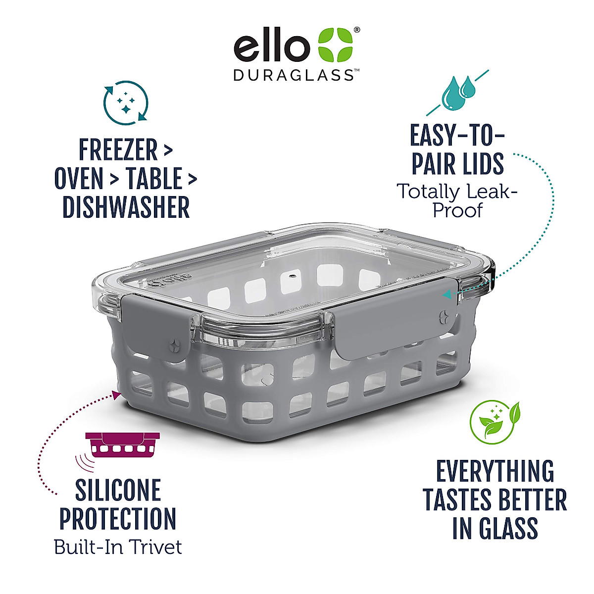 Ello DuraGlass Food Storage Containers, Antigua, 3.4 cup