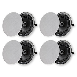 Micca 8" 2-Way in Ceiling or Wall Round Speakers, 4 Pack, 8 Inch Woofer, 9.75" Cutout Diameter, Low Profile Rimless Design, for Indoor Rooms or Covered Outdoor Porches, White, Paintable