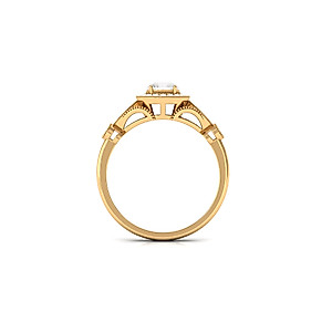 Rosec Jewels Certified White Sapphire Antique Engagement Ring with Milgrain Details | 1 CT | AAA Quality, 14K Yellow Gold, Size:US 7.00