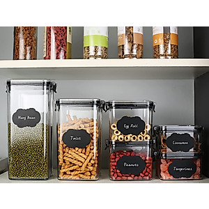 Airtight Food Storage Containers Set with Lids, 6pcs BPA Free Plastic Dry Food Canisters for Kitchen Pantry Organization and Storage, Dishwasher Safe,Include 8 Labels, Black & Marker Pen