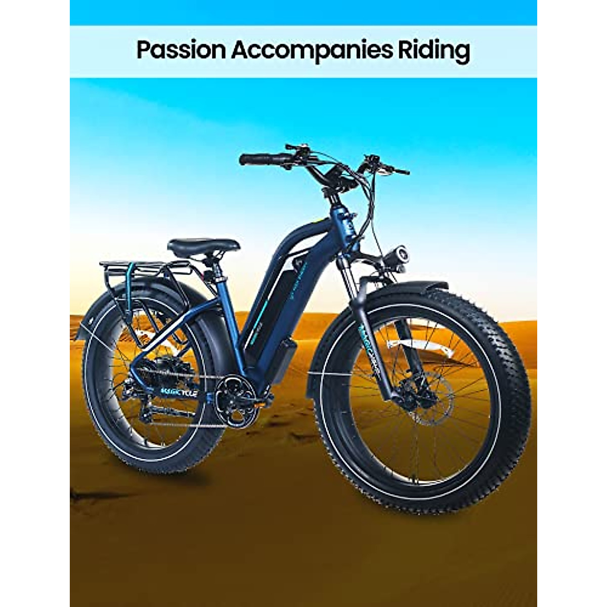 MAGICYCLE 750W Electric Bike for Adults 52V 15AH E Bike 26" Fat Tire Electric Bike 7 Speeds Cruiser Step-Thru Electric Mountain Bike - Midnight Blue