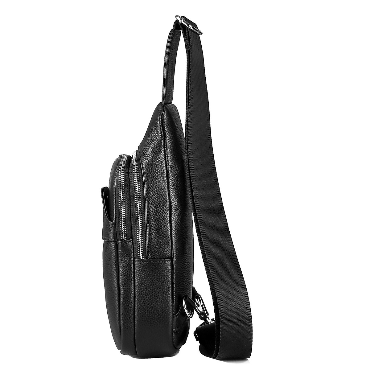 DK86 Genuine Leather Sling Bag for Men and Women Crossbody Small Fanny Packs Chest Travel Backpack Daypack Black