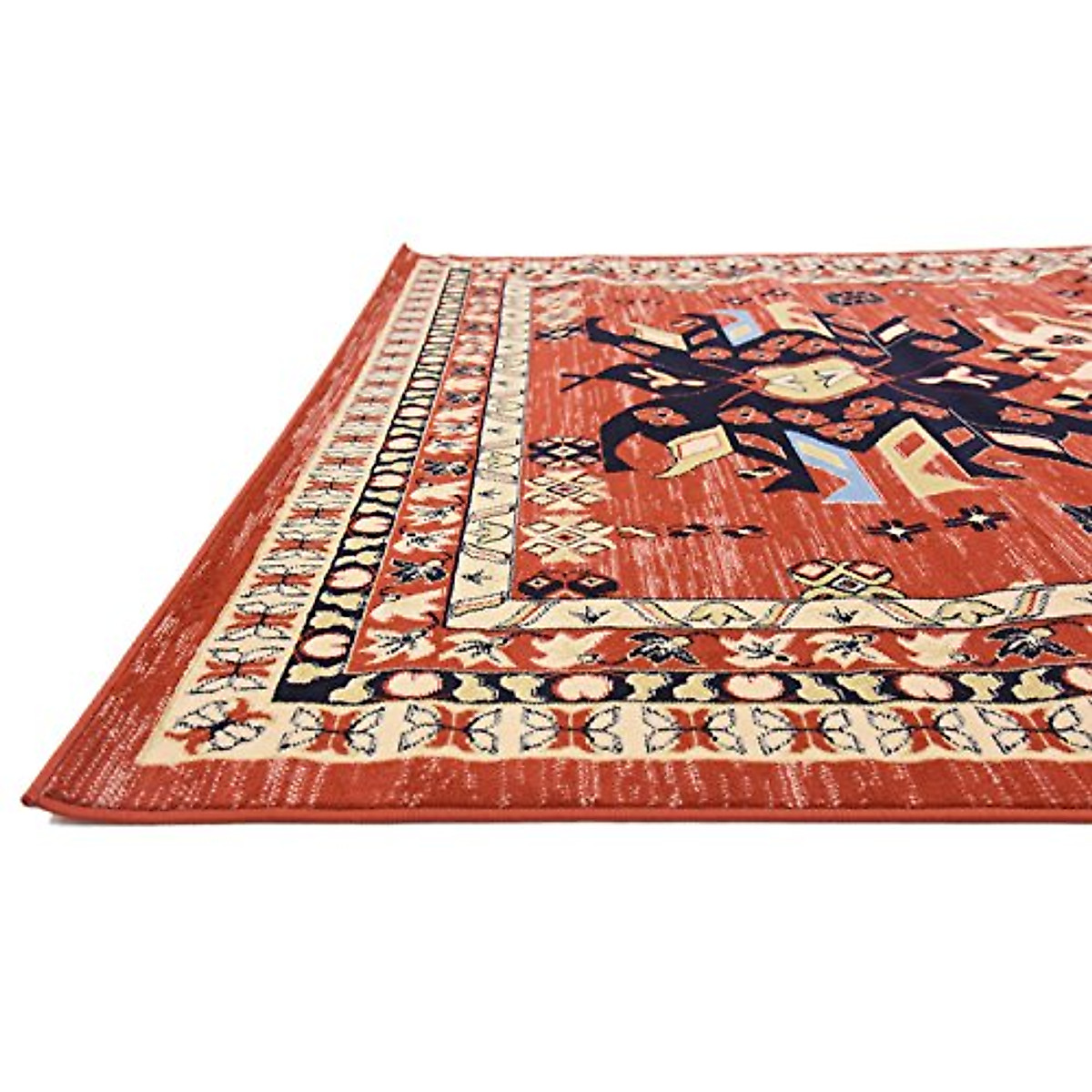 Unique Loom Taftan Collection Border Geometric Tribal Inspired Design Area Rug, 7 ft x 10 ft, Terracotta/Ivory