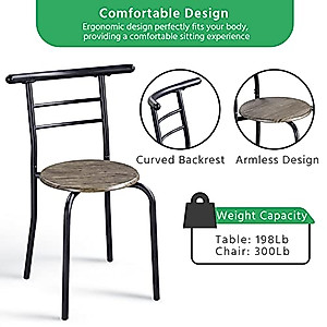 Yaheetech 3 Piece Round Dining Table Set Kitchen Breakfast Table Set for 2 Dining Table with 2 Chairs Space Saving Table Set w/Metal Frame, Wine Rack for Small Space/Apartment, Drift Brown