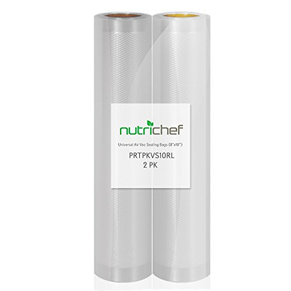 NutriChef Vacuum Sealer Bags 8x50 Rolls 2 pack for Food Saver, Seal a Meal, NutriChef, Heavy Duty & Two 8" X10' 4 mil Commercial Grade Vacuum Sealer Food Storage Rolls, Clear