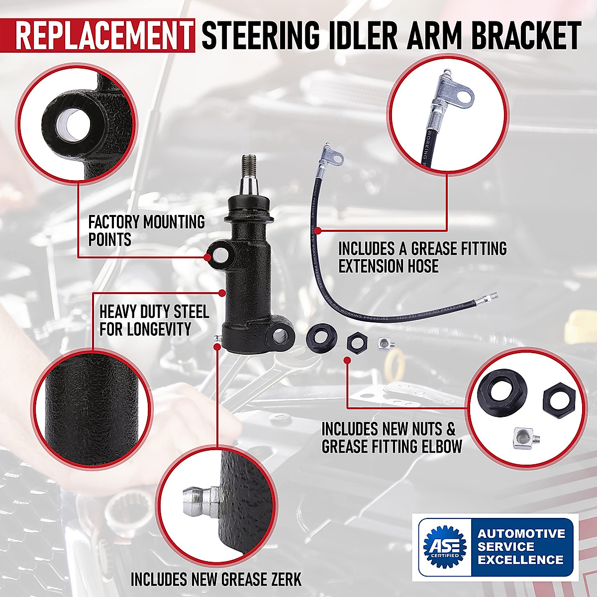 Replacement Steering Idler Arm Bracket, Compatible with Chevy, GMC and Hummer Vehicles - 1999-2018 - Escalade, Silverado 1500, Suburban 2500, Tahoe, Sierra 3500, Yukon XL 1500, H2 - Replaces K6723